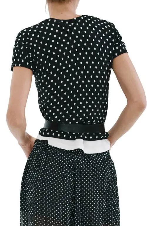 Mango Polka Dot Short Sleeve Crewneck Sweater