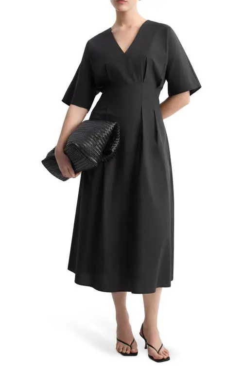 Mango Pleated Flare Midi Dress