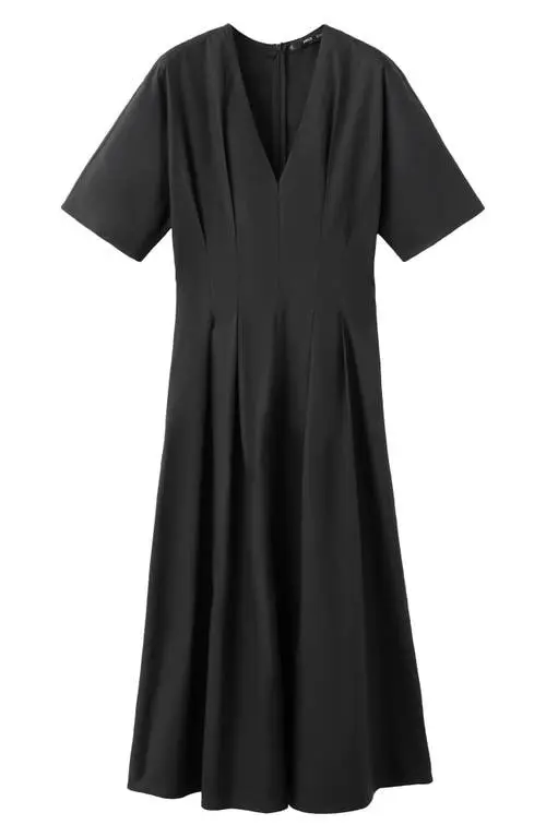 Mango Pleated Flare Midi Dress
