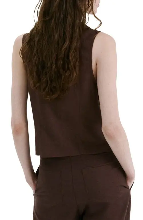 Mango Tie Front Vest With Notched Lapel - Chocolate