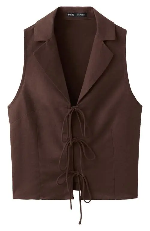 Mango Tie Front Vest With Notched Lapel - Chocolate