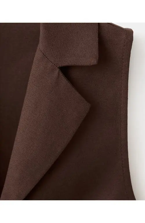 Mango Tie Front Vest With Notched Lapel - Chocolate