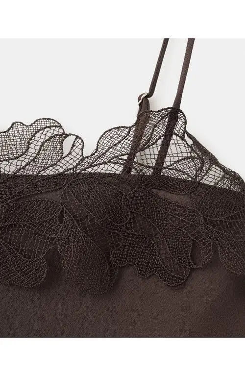 Mango Lace Trim Satin Camisole - Chocolate