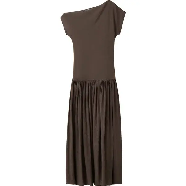 Mango One-shoulder Flared Maxi Dress - Brown