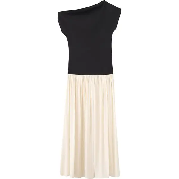 Mango One-shoulder Flared Maxi Dress - Ecru