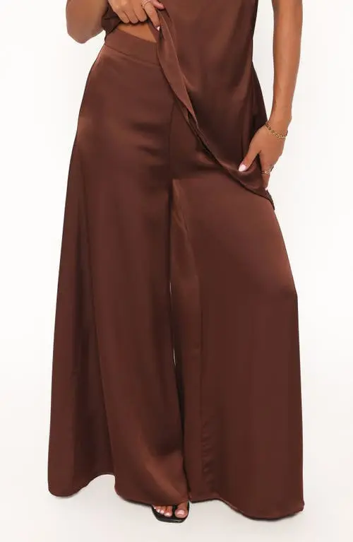PETAL & PUP Charmer Wide Leg Satin Pants - Dark Brown