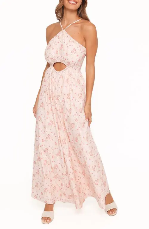 PETAL & PUP Madeira Floral Cutout Halter Neck Jumpsuit - Peach Ditsy Floral