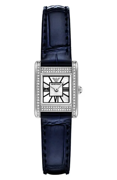 Emporio Armani Crystal Bezel Leather Strap Watch - Blue