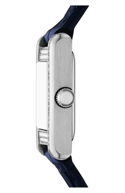 Emporio Armani Crystal Bezel Leather Strap Watch