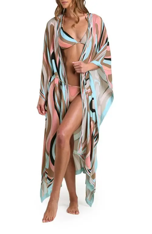 L'Agence Kara Abstract Swirl Cover-up Maxi Duster - Brown Multi