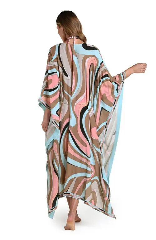 L'Agence Kara Abstract Swirl Cover-up Maxi Duster - Brown Multi