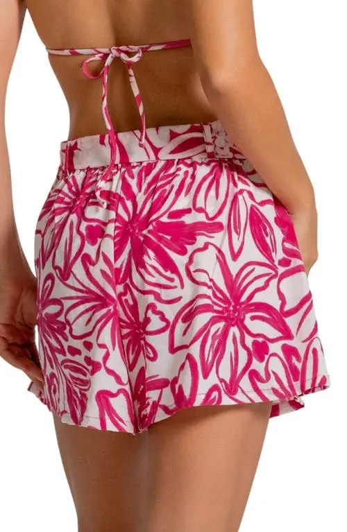 Cosita Linda Belted Floral Print Cover-up Shorts