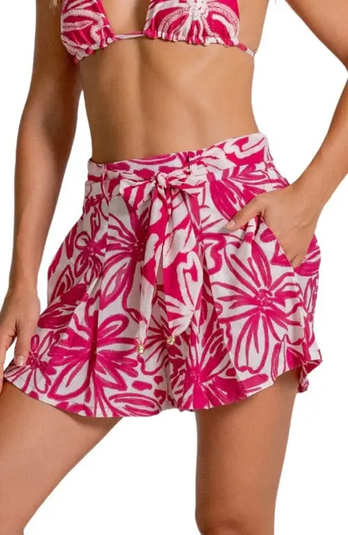 Cosita Linda Belted Floral Print Cover-up Shorts