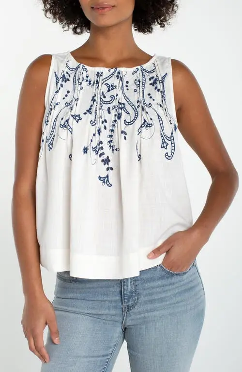 LIVERPOOL Embroidered Pintuck Cotton Top