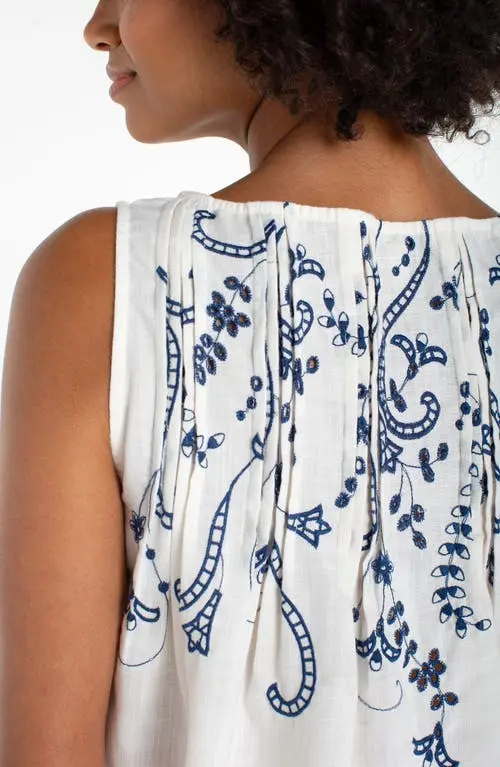 LIVERPOOL Embroidered Pintuck Cotton Top