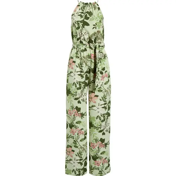 SUGARLIPS Floral Print Halter Neck Jumpsuit - Grn-pink-mul