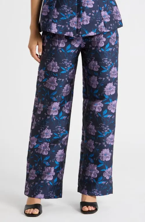 SUGARLIPS Floral Jacquard Wide Leg Pants - Navy-multi