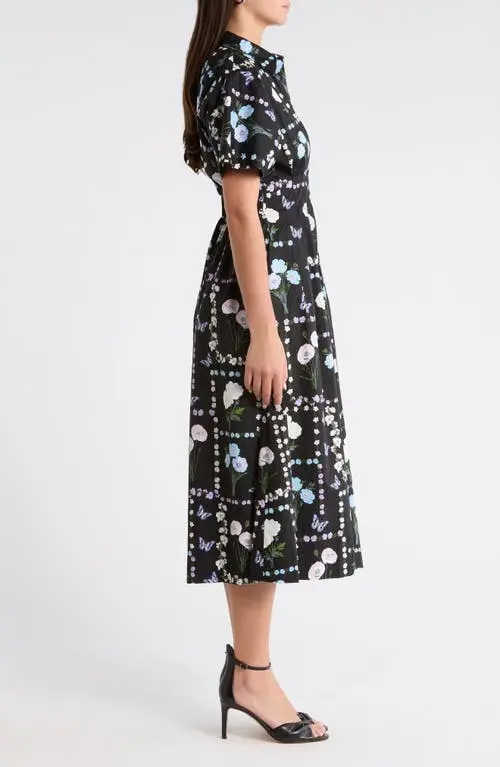 SUGARLIPS Floral Print Collared Midi Dress - Black-pastel