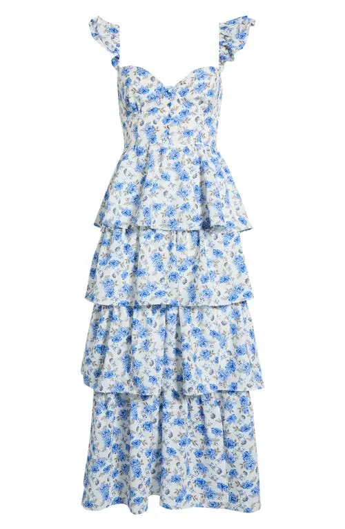 SUGARLIPS Tiered Midi Dress With Sweetheart Neckline And Ruffled Straps