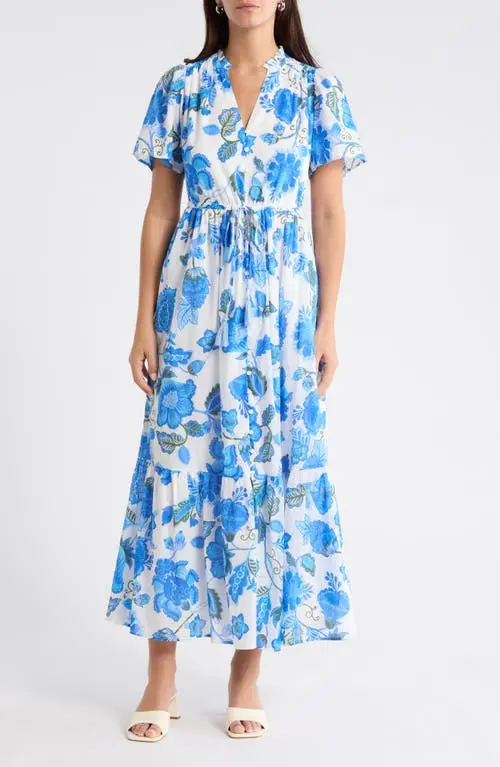 SUGARLIPS Floral Print Button-down Maxi Dress - White-blue-green