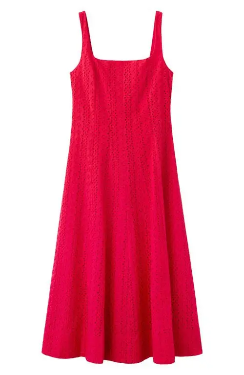 Mango Square Neck Cotton Eyelet Dress - Red