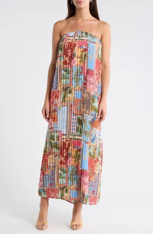 SUGARLIPS Melani Isabela Tropical Patchwork Pleated Maxi Dress - Blue Multi