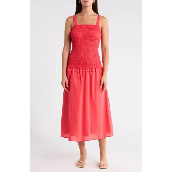 SUGARLIPS Railey Smocked Drop Waist Midi Dress