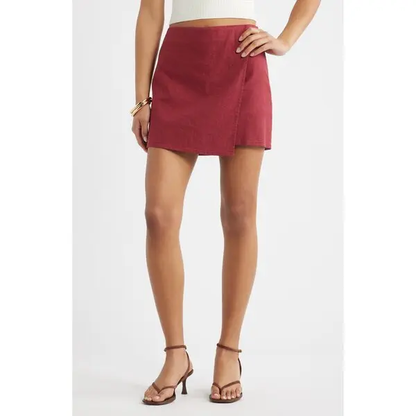 OPEN EDIT Striped Linen Blend Skirt With Built-in Shorts - Red Ruby