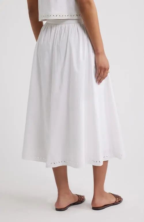 OPEN EDIT Embroidered Stretch Cotton Poplin Midi Skirt