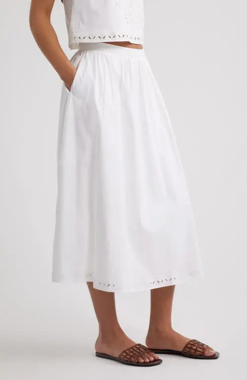 OPEN EDIT Embroidered Stretch Cotton Poplin Midi Skirt
