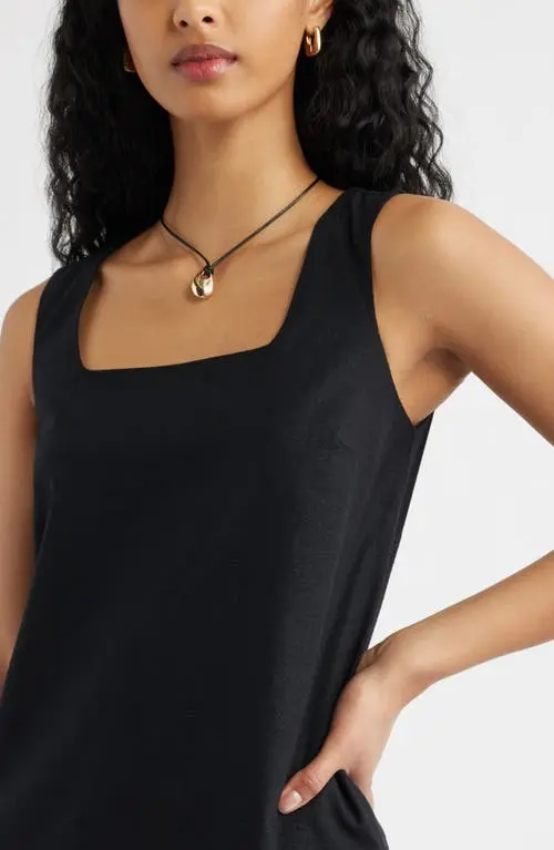 OPEN EDIT Linen Blend Shift Dress - Black