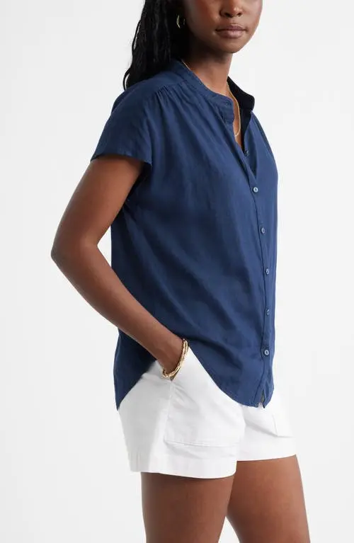 Caslon Linen Blend Cap Sleeve Shirt - Navy Still