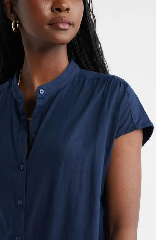 Caslon Linen Blend Cap Sleeve Shirt - Navy Still