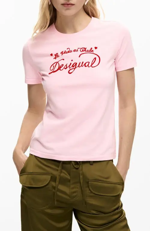 Desigual Graphic Logo Crewneck T-shirt - Pink