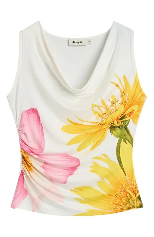 Desigual Floral Cowl Neck Sleeveless Top - White Multi
