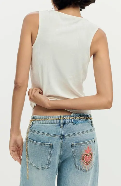 Desigual Sleeveless Cowl Neck Top With Beaded Embellishment - White