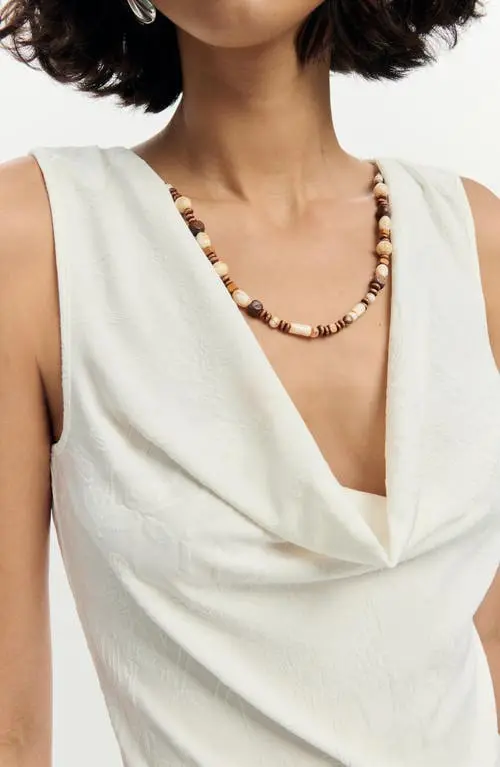 Desigual Sleeveless Cowl Neck Top With Beaded Embellishment - White