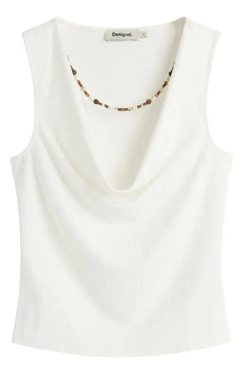Desigual Sleeveless Cowl Neck Top With Beaded Embellishment - White