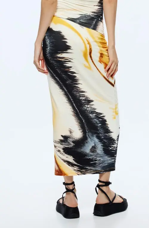 Desigual Abstract Print Ruched Midi Skirt - Yellow