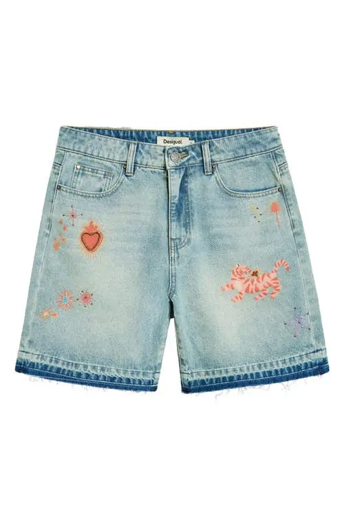 Desigual Embellished Faded Denim Shorts