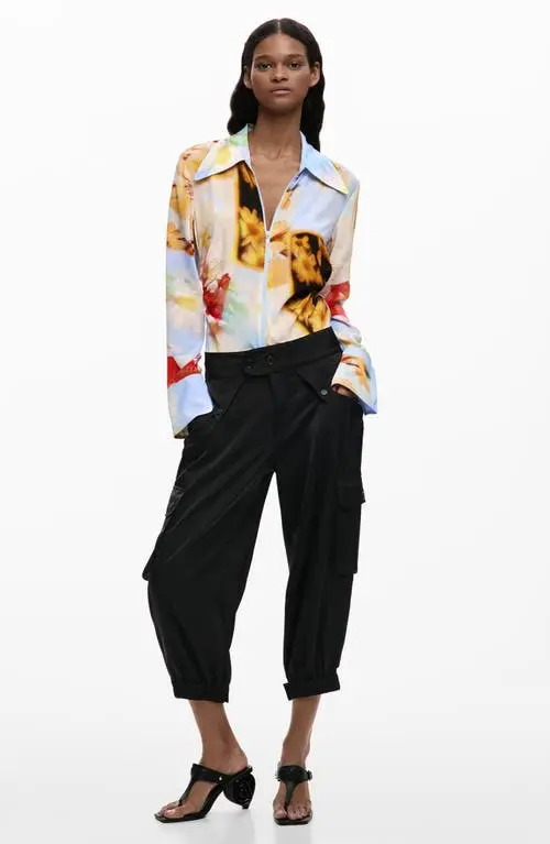 Desigual Cropped Cargo Pants With Adjustable Cuffs