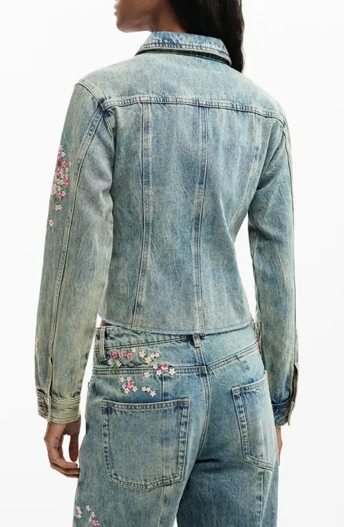 Desigual Embroidered Denim Trucker Jacket - Blue