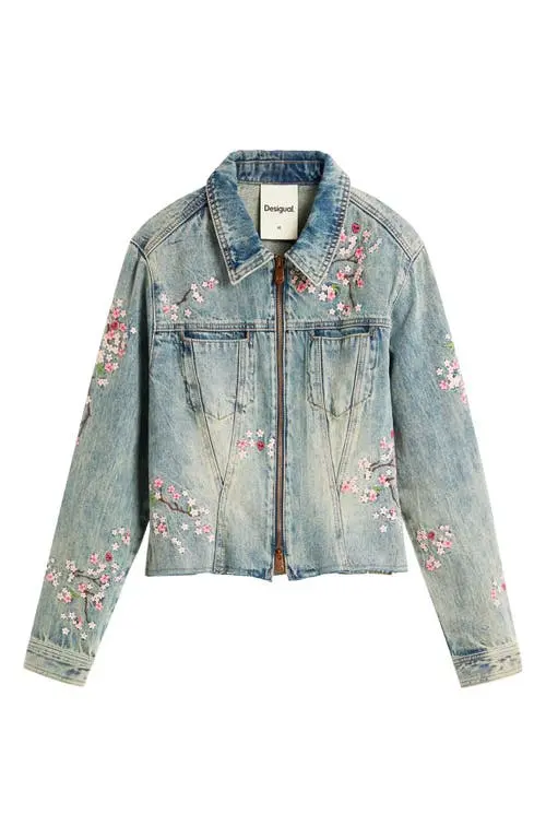 Desigual Embroidered Denim Trucker Jacket - Blue
