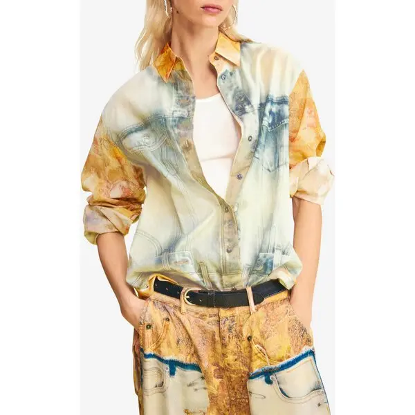 Desigual Mixed Media Button-up Shirt