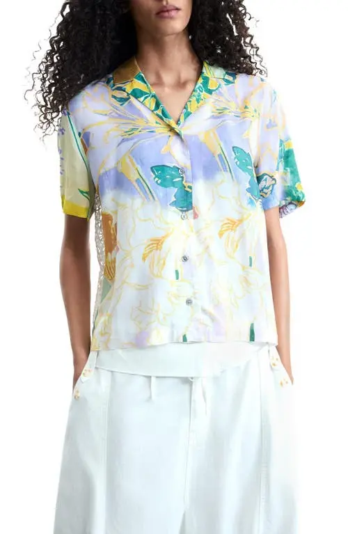 Desigual Floral Print Knit Back Button-up Shirt
