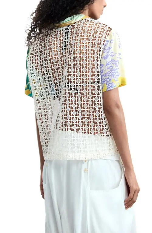Desigual Floral Print Knit Back Button-up Shirt