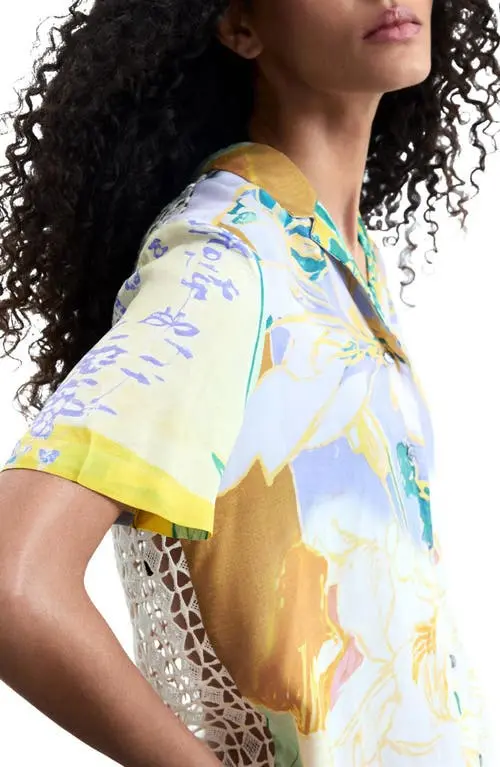 Desigual Floral Print Knit Back Button-up Shirt