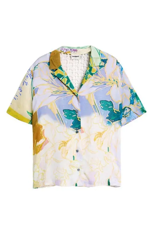 Desigual Floral Print Knit Back Button-up Shirt