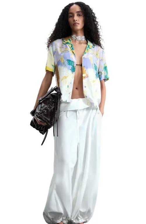 Desigual Floral Print Knit Back Button-up Shirt