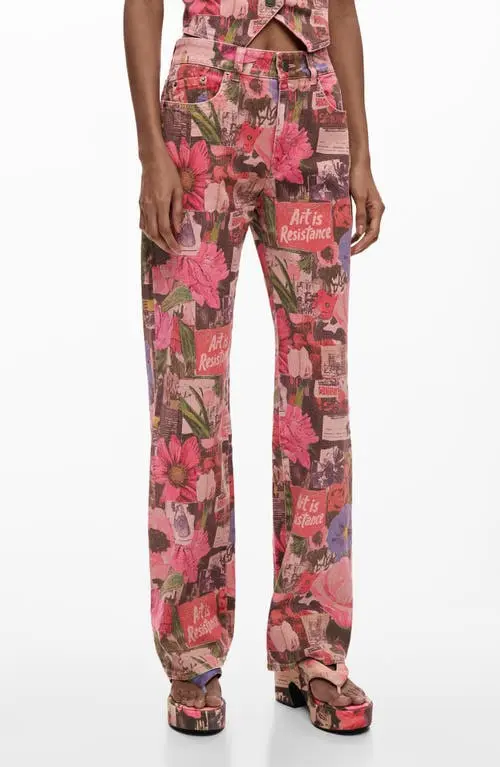 Desigual Patchwork Floral Print Straight Leg Jeans